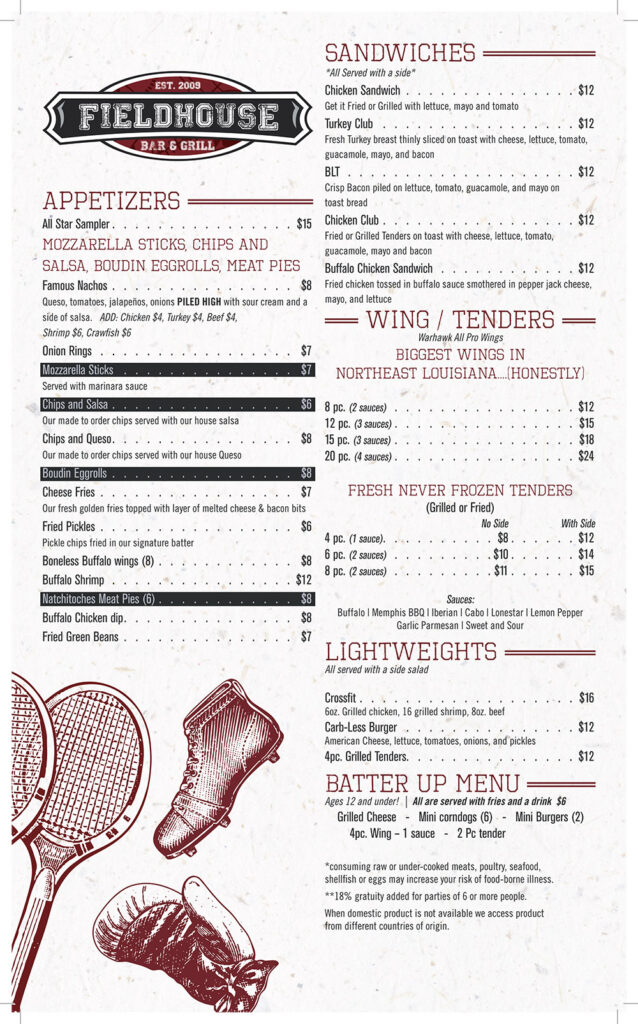 Menu - FIELDHOUSE Bar & Grill